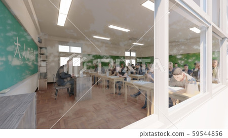 Adult school classroom with people, blackboard... - Stock Illustration ...