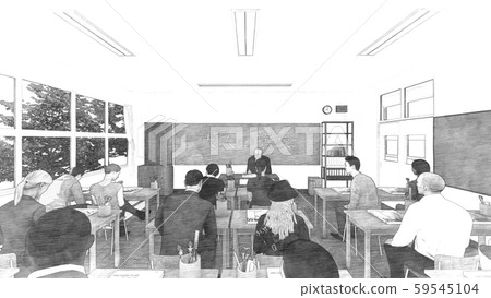 Adult school classroom with people, blackboard... - Stock Illustration ...