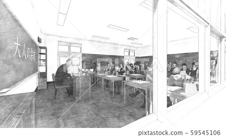 Adult school classroom with people, blackboard... - Stock Illustration ...