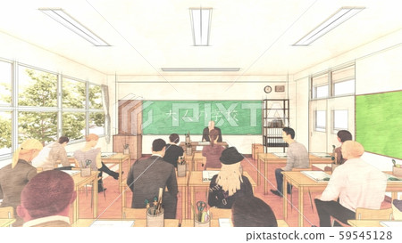 Adult school classroom with people, blackboard... - Stock Illustration ...
