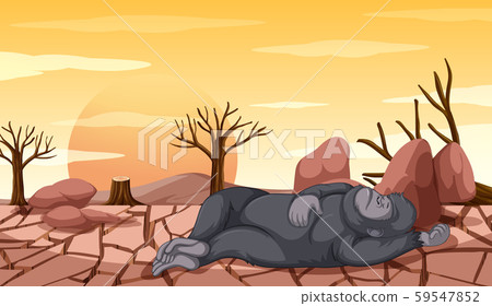 Deforestation scene with dying monkey - Stock Illustration [59547852 ...