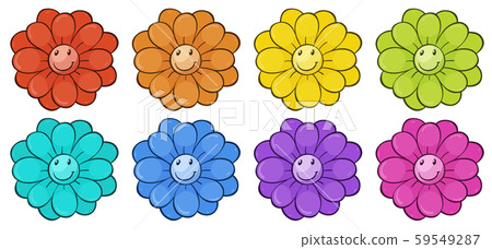 Isolated set of flowers in many colors - Stock Illustration [59549287 ...