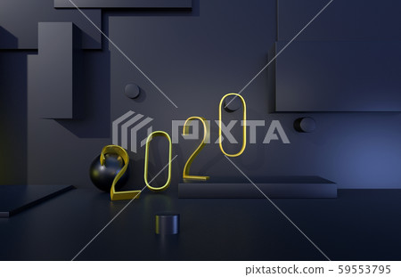 2020 year golden sign with black background. 3D... - Stock Illustration ...