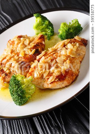 Amandine chicken with spicy almond sauce and - Stock Photo [59558775 ...
