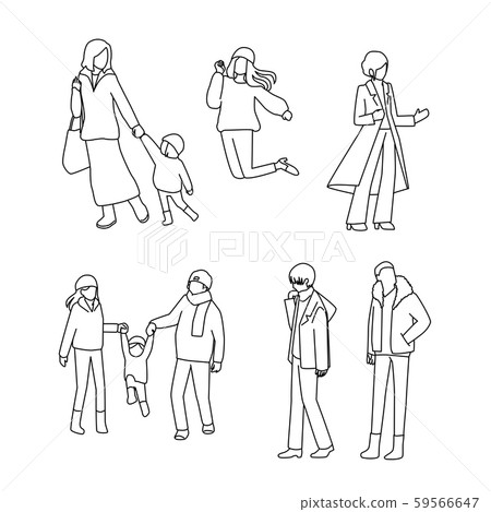 Winter people line drawing - Stock Illustration [59566647] - PIXTA