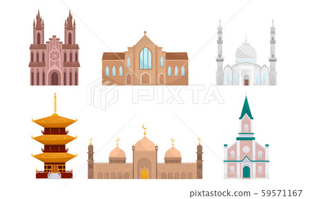 Religious historical buildings of different... - Stock Illustration ...