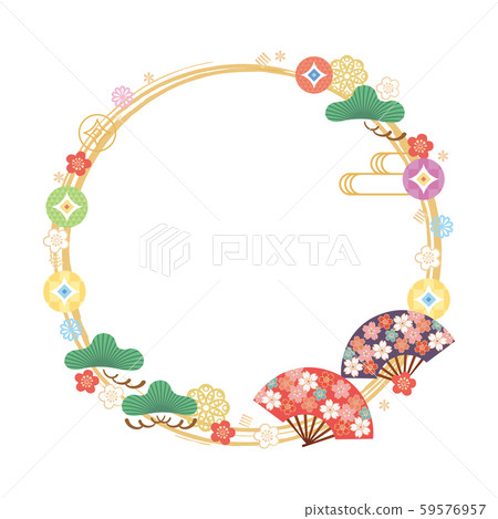 Japanese-style frame (fan) 2 - Stock Illustration [59576957] - PIXTA