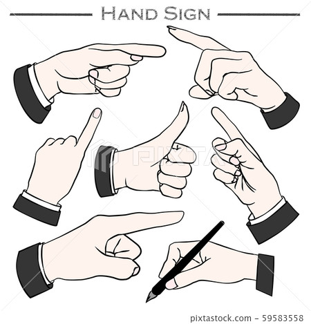 Various hands, hand signs, colored - Stock Illustration [59583558] - PIXTA