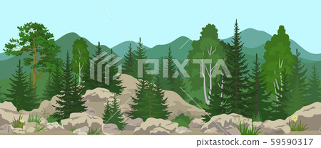 Seamless Mountain Landscape with Trees - Stock Illustration [59590317 ...