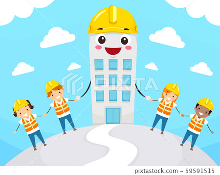 Stickman Kids Mascot Building Illustration - Stock Illustration ...