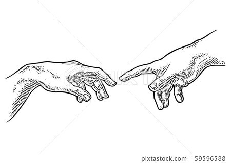 Male finger pointing touch god hand. The Creation-插圖素材 [59596588] - PIXTA圖庫