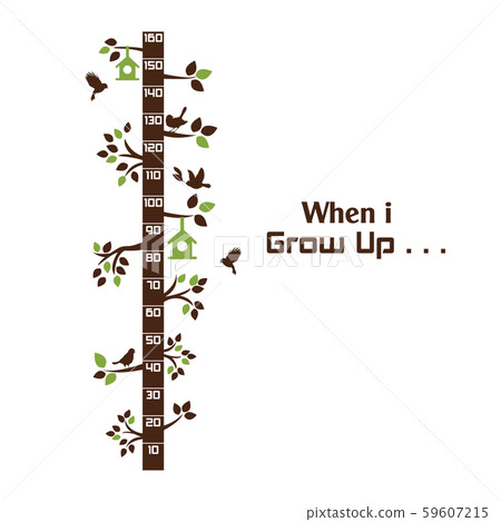 Kids height ruler with a tree and birds for... - Stock Illustration ...