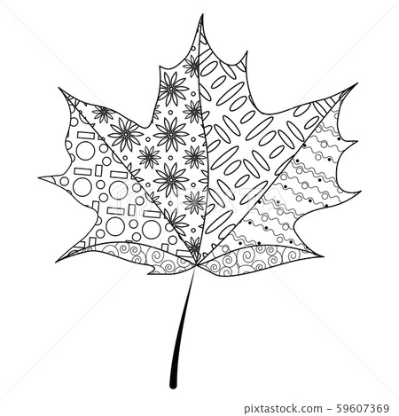 Zentangle autumn leaf for adult antistress - Stock Illustration ...