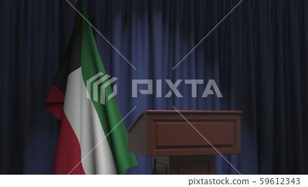 Flag of Kuwait and speaker podium tribune.... - Stock Illustration ...