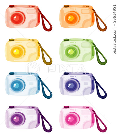 Set of digital camera in different colors - Stock Illustration ...