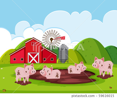 A pig farm landscape - Stock Illustration [59616015] - PIXTA