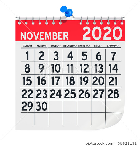 November 2020 Monthly Wall Calendar, 3D rendering - Stock Illustration ...