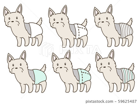 A set of Yorkshire Terriers wearing diapers - Stock Illustration ...