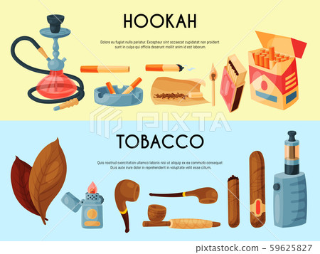 Tobacco, cigar and hookah banner vector... - Stock Illustration ...