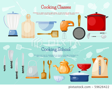 Kitchen utensils and cooking banners vector... - Stock Illustration ...
