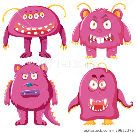 Set of pink monster character - Stock Illustration [59632379] - PIXTA