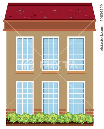 A flat building on white background - Stock Illustration [59634309] - PIXTA