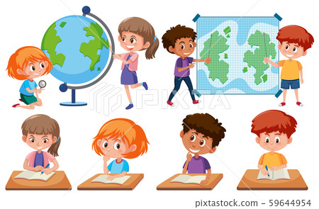 Children with learning tools on white background - Stock Illustration ...