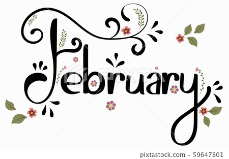 February month vector with flowers and leaves....-插圖素材 [59647801] - PIXTA圖庫