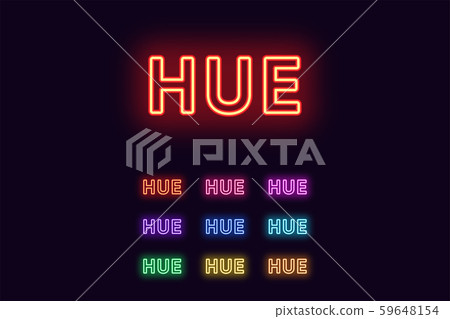 Neon Hue name, City in Vietnam. Neon text of Hue - Stock Illustration ...