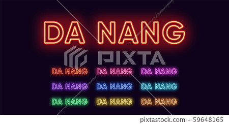 Neon Da Nang name, City in Vietnam. Neon text of-插圖素材 [59648165] - PIXTA圖庫