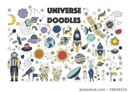 Universe galaxy space doodle set. - Stock Illustration [59648414] - PIXTA