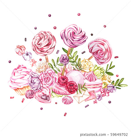 Watercolor sweets collection. Watercolor image... - Stock Illustration ...