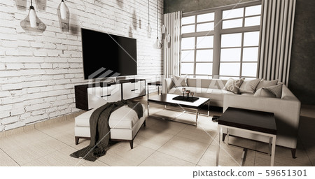 Smart Tv on Cabinet in Living room Loft style - Stock Illustration ...