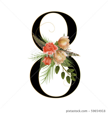 Number 8 watercolor flowers and leaves hand drawn - Stock Illustration ...