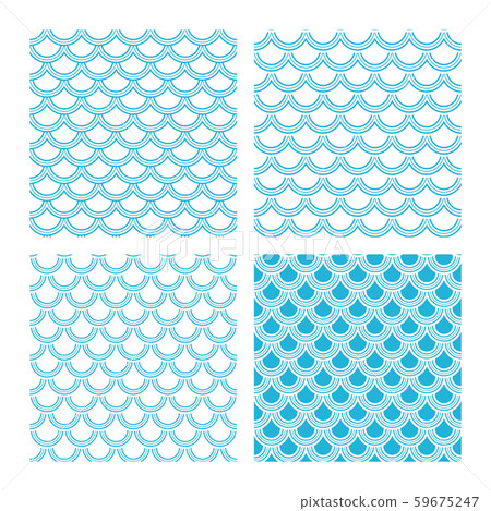 Set of blue fishscale pattern in decorative style-插圖素材 [59675247] - PIXTA圖庫