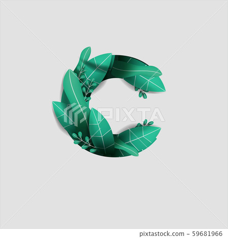 Letter C Paper Cut Style Design With Green Leaf...-插圖素材 [59681966 ...