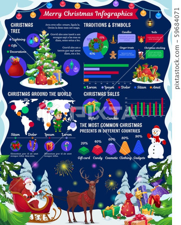 Christmas infographics with Xmas tree, gift charts - Stock Illustration ...