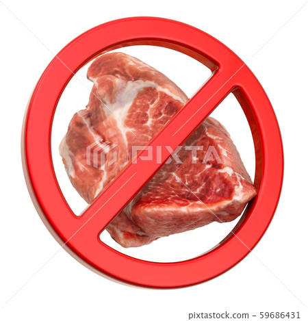 No Meat. Forbidden sign with meat, 3D rendering - Stock Illustration ...