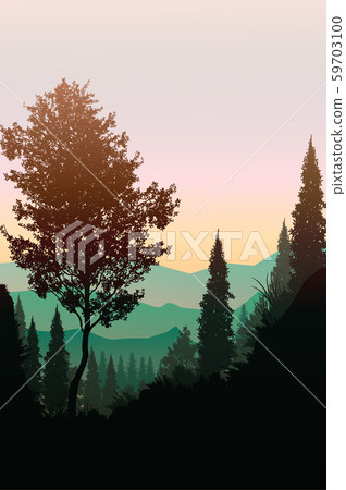 Natural forest mountains horizon trees... - Stock Illustration ...