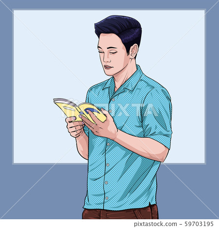 A Man stand reading a book in Morning... - Stock Illustration [59703195 ...