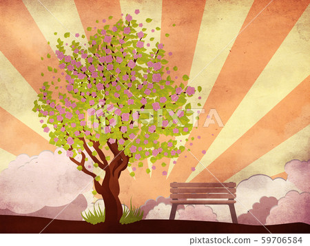 Sakura and bench on grunge background - Stock Illustration [59706584 ...