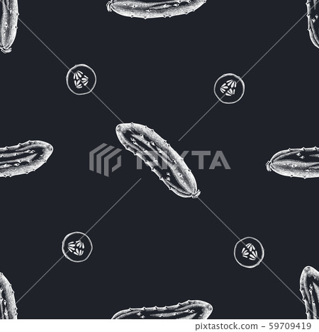 Seamless pattern with hand drawn chalk cucumber - Stock Illustration ...