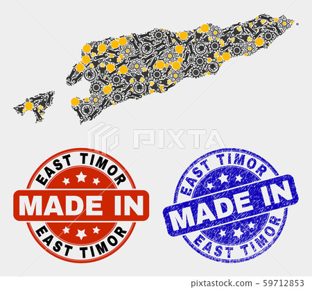 Mosaic East Timor Map of Industry Items and... - Stock Illustration ...