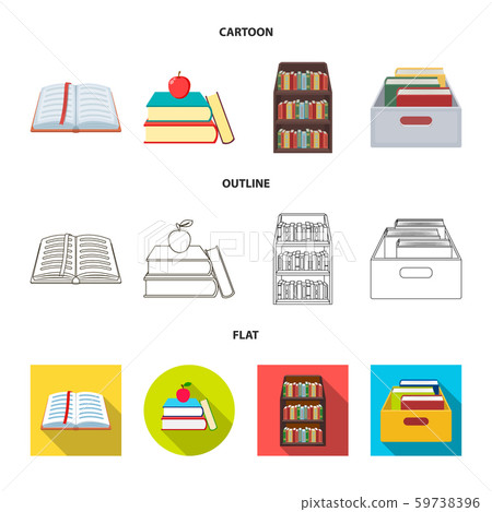 Vector design of library and textbook icon. Set... - Stock Illustration ...