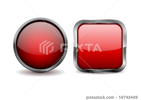 Red glass buttons. Round and square icons with... - Stock Illustration ...