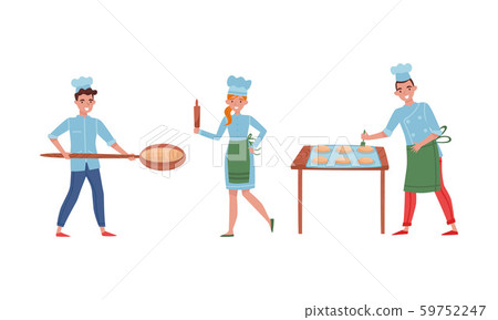 Smiling Baker Characters Baking Bread and... - Stock Illustration ...