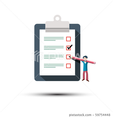 Checklist Icon. Man with Pancel and Paper Notebook - Stock Illustration ...