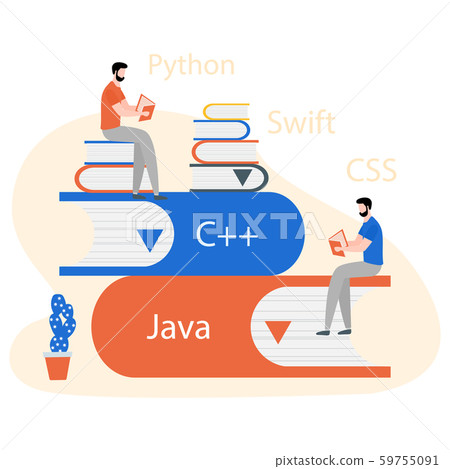 People, books Learning programming languages - Stock Illustration ...
