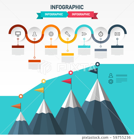 Vector Infographic Layout with Flags on Mountains - Stock Illustration ...