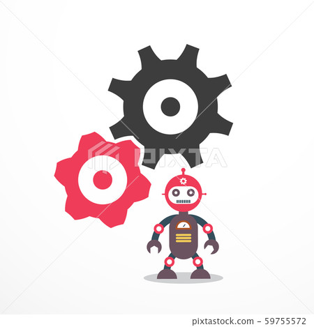 Robot with Cogs - Gears. Vector Technology Symbol. - Stock Illustration ...